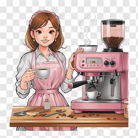 커피머신의 여직원 커피 메이커 스프라이트 향수 커피 바텐더 앞치마 Png 일러스트 및 이미지 에 대한 무료 다운로드