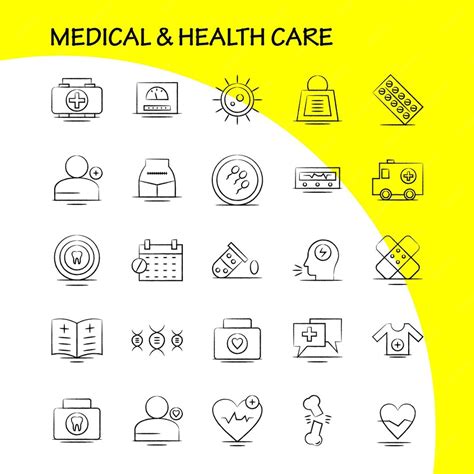 병원 의료 채팅 건강 붕대 건강 의료 병원 그림 팩 벡터와 같은 웹 인쇄 및 모바일 Uxui 키트에 대한 의료 및 건강 관리 손으로 그린 아이콘 무료 벡터
