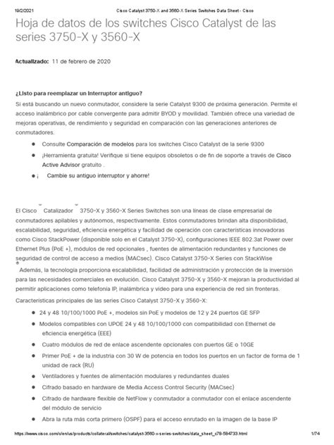 Cisco Catalyst 3750 X And 3560 X Series Switches Data Sheet Cisco Páginas Eliminadas Pdf