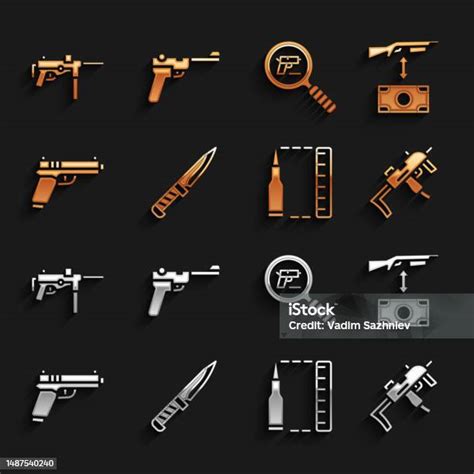 군용 칼 돌격 소총 Mp9i 기관단총 총알 권총 또는 검색 기관단총 M3 및 Mauser 아이콘을 구입하십시오 벡터 검색에 대한 스톡 벡터 아트 및 기타 이미지 Istock