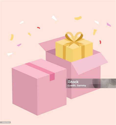 황금 선물 상자를 가진 분홍색 선박 상자 벡터 일러스트 레이 션입니다 0명에 대한 스톡 벡터 아트 및 기타 이미지 0명 3차원 형태 개념 Istock