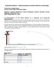 Lab Projectile Motion Doc Projectile Motion Determination Of Initial