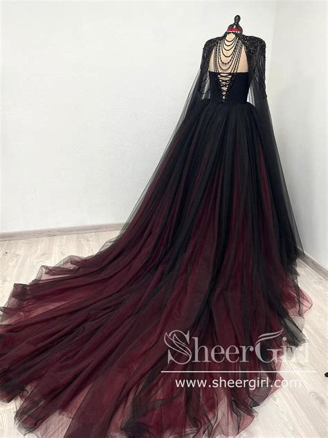 Black Red Strapless Contrast Colred Ball Gown Sweetheart Neck Long Pro Sheergirl