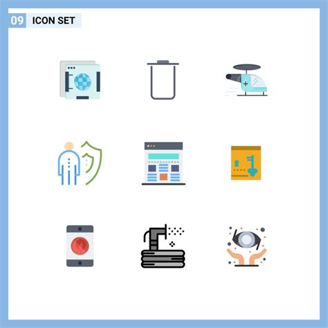 Mobile Interface Flat Color Set Of 9 Pictograms Of Interface Vector Instagram Color Png And