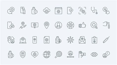 디지털 의학 라인 아이콘 세트 얇은 윤곽선 의료 기호 및 원격 의료 컬렉션 등급매기기에 대한 스톡 벡터 아트 및 기타 이미지 등급매기기 의사 건강관리와 의술 Istock