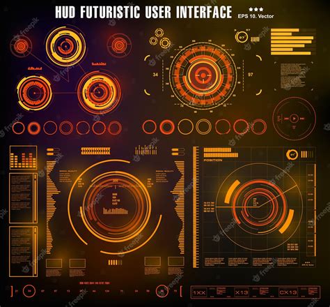 공상 과학 미래 Hud 대시 보드 디스플레이 가상 현실 기술 화면 대상 프리미엄 벡터