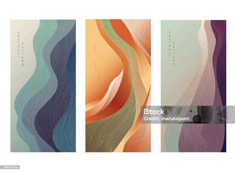 Japanese Background With Line Wave Pattern Vector Abstract Art Template With Curve Pattern