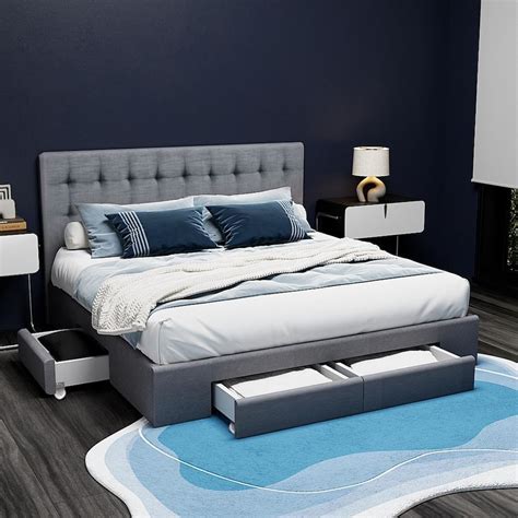 Artiss Queen King Double Size Bed Frame Storage Drawers Grey Fabric