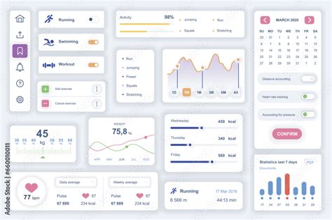 User Interface Elements Set For Fitness Mobile App Kit Template With