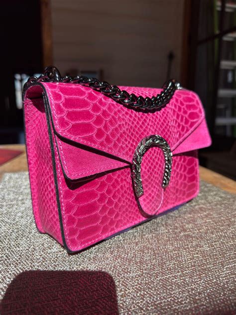 Pink Python Print Leather Crossbody Bag Chain Strap Luxury Handbag Etsy