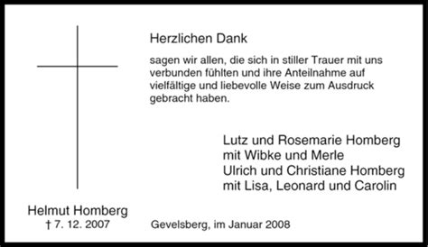 Traueranzeigen Von Helmut Homberg Trauer In Nrw De