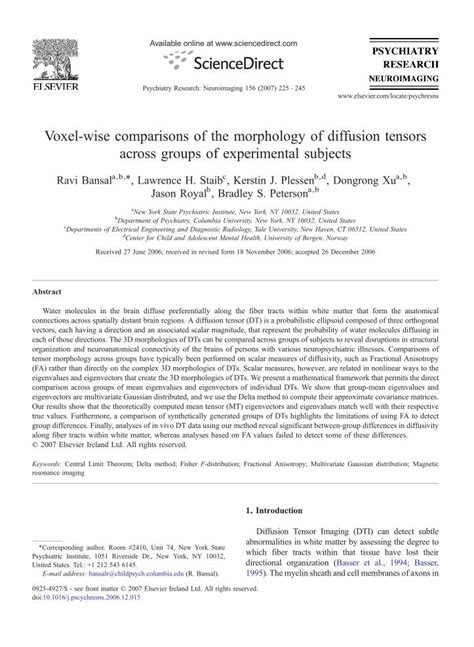 Pdf Voxel Wise Comparisons Of The Morphology Of Diffusion Tensors