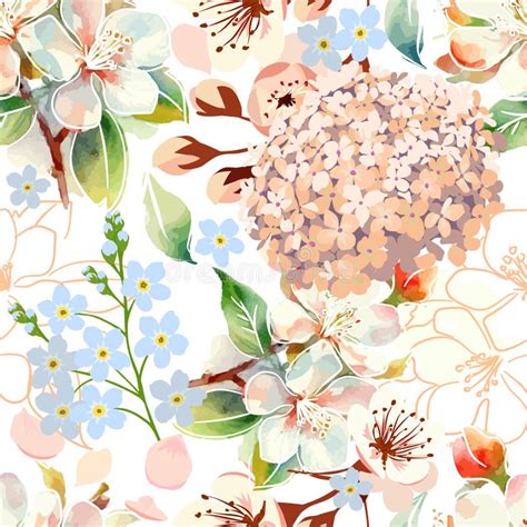 Seamless Pattern Of Pink Sakura Flowers Hand Drawing Stock Vector Illustration Of Japanese