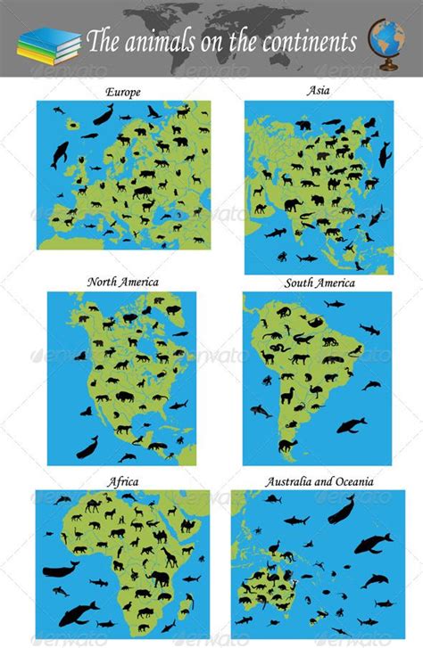 The Animals On The Continents Continents Map Of Continents Animals