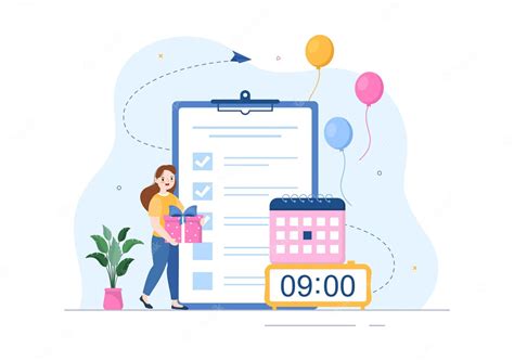 일정 및 일정 개념을 계획하는 이벤트 플래너 템플릿 손으로 그린 만화 그림 프리미엄 벡터