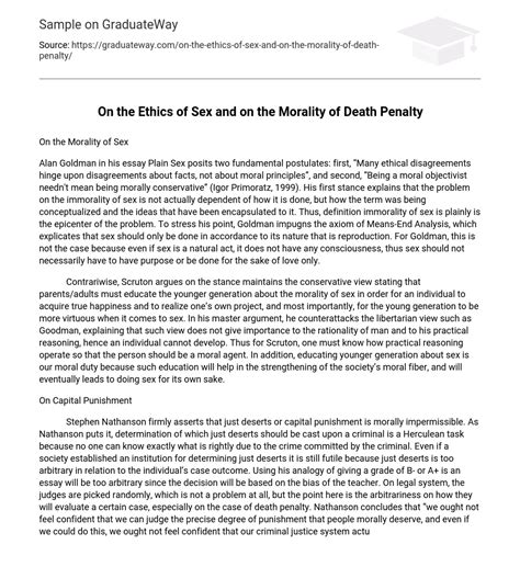 ⇉on The Ethics Of Sex And On The Morality Of Death Penalty Essay