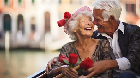 Premium Ai Image Elderly Couple On A Romantic Gondola Ride In Venice