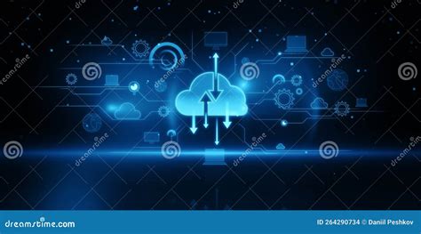 digital cloud computing hologram on blurry background cloud data server service and hosting