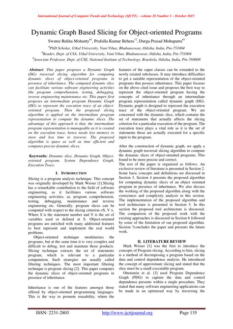 Pdf Dynamic Graph Based Slicing For Object Oriented Programs