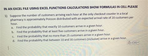 Solved IN AN EXCEL FILE USING EXCEL FUNCTIONS CALCULATIONS Chegg Com