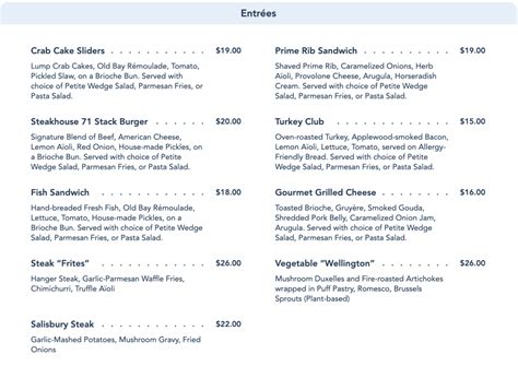 Pricing Released For Steakhouse 71 At Disneys Contemporary Resort