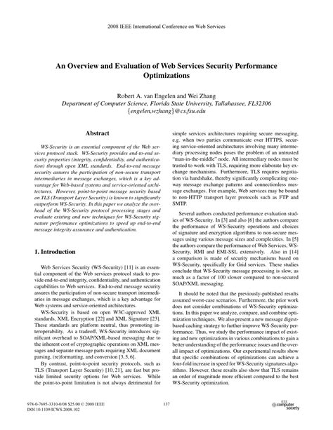 Pdf An Overview And Evaluation Of Web Services Security Performance Optimizations