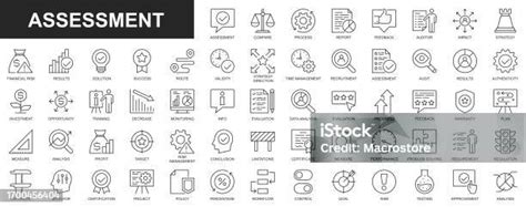 가는 선 디자인으로 설정된 평가 웹 아이콘입니다 프로세스 팩 보고서 피드백 감사자 솔루션 전략 시간 관리 감소 결과 데이터 분석 기타 벡터 윤곽선 획 픽토그램 감소에 대한