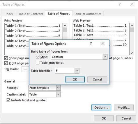 how to create automatic list of tables in word printable online