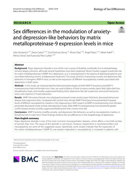 Pdf Sex Differences In The Modulation Of Anxiety And Depression Like