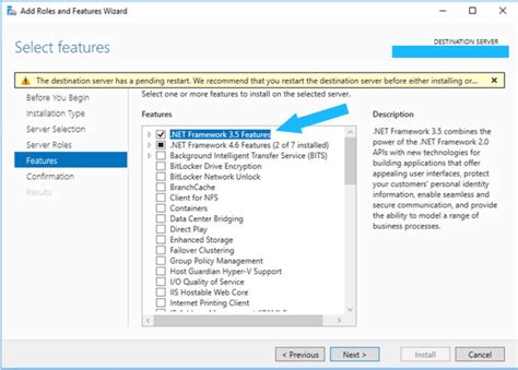 request to add or remove features on the specified server failed