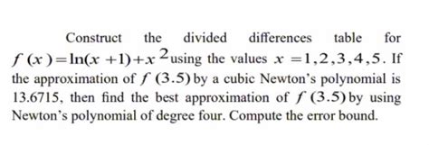 solved construct the divided differences table for f