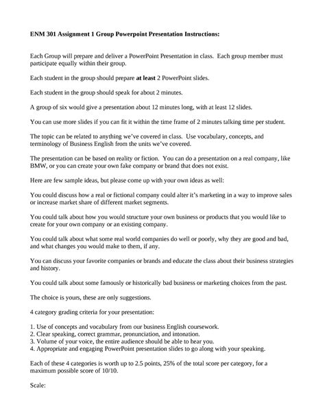 Assignment 1instructions Enm 301michael Bell Enm 301 Assignment 1 Group Powerpoint