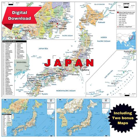 Colorful Japan Political Map Printable Digital Download With