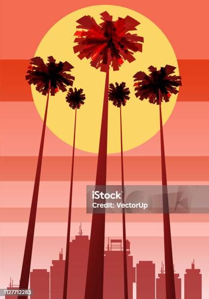 손바닥 나무 풍경 하늘 호라이즌과 여름 아름 다운 석양 배경 벡터 일러스트 레이 션 절연 서식 파일 Baner 카드 포스터 0명에 대한 스톡 벡터 아트 및 기타 이미지