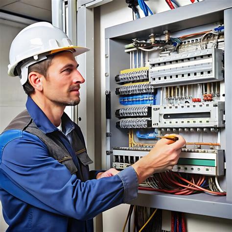 Male Electrician Works Switchboard Electrical Connecting Cable