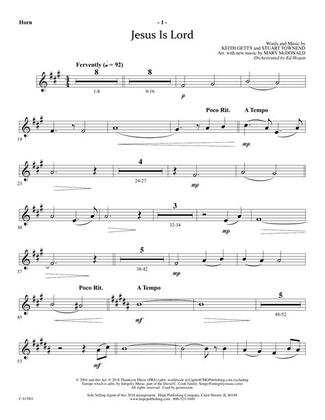 Ed Hogan Jesus Is Lord Flugelhorn Solo Sheet Music Download