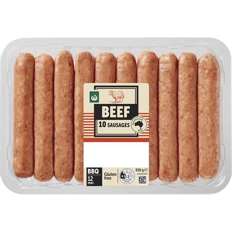 Woolworths 10 Beef Sausages 550g Bunch
