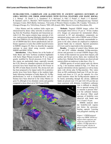 Pdf Fe Mg Smectite Carbonate And Al Smectite In Ancient Aqueous Outcrops At Libya Montes And