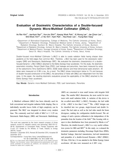 Pdf Evaluation Of Dosimetric Characteristics Of A Double Focused Dynamic Micro Multileaf