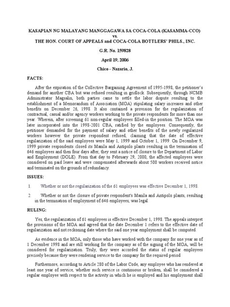 Case Digest Sample Pdf Employment Labour Law