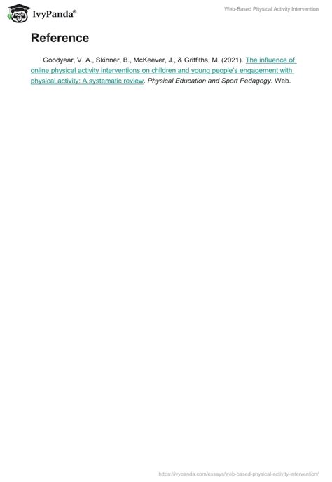 Web Based Physical Activity Intervention 280 Words Essay Example