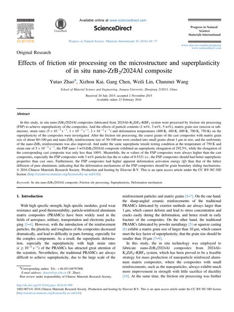Pdf Effects Of Friction Stir Processing On The Microstructure And Superplasticity Of In Situ
