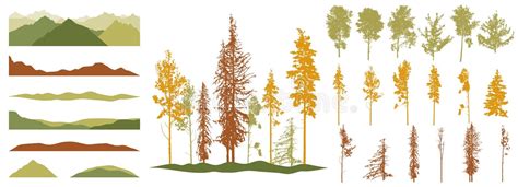 Set Of Coniferous And Deciduous Trees For Architecture And Landscape