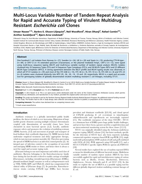 Pdf Multi Locus Variable Number Of Tandem Repeat Analysis For Rapid And Accurate Typing Of