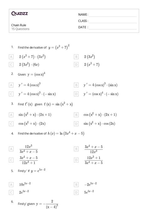50 Chain Rule Worksheets For 12th Class On Quizizz Free And Printable