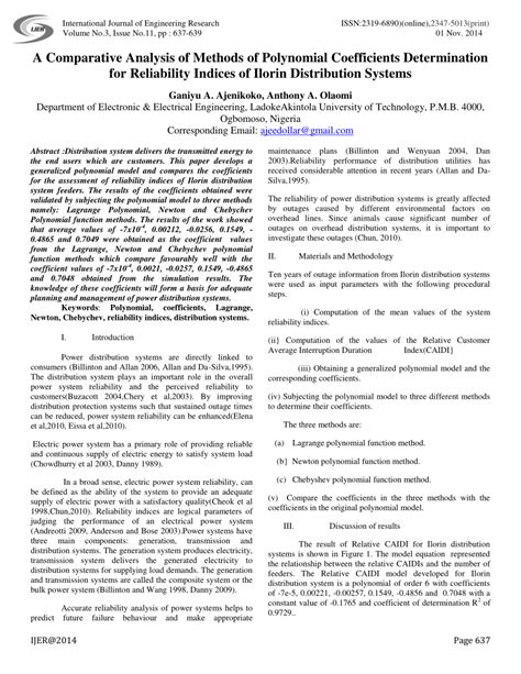 Pdf A Comparative Analysis Of Methods Of Polynomial Coefficients Determination For Reliability