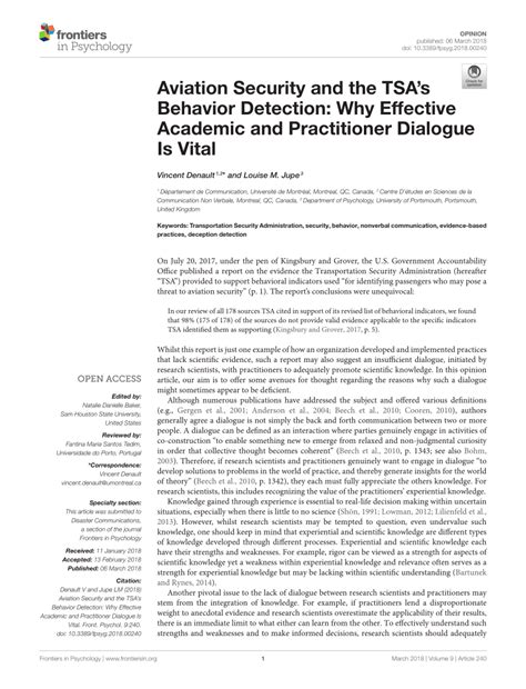Pdf Aviation Security And The Tsas Behavior Detection Why Effective
