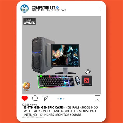 I Th Gen Computer Set Recase Gb Ram Gb Hdd Wifi Ready Mouse And Keyboard