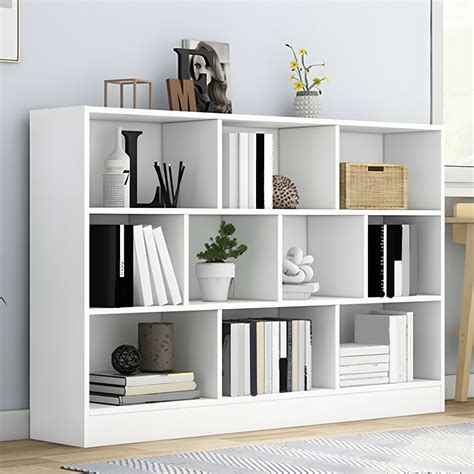 Modern Wood Cube Bookshelf With 5 Stainless Steel Open Shelves And Sleek Design White 39 L X 9 W