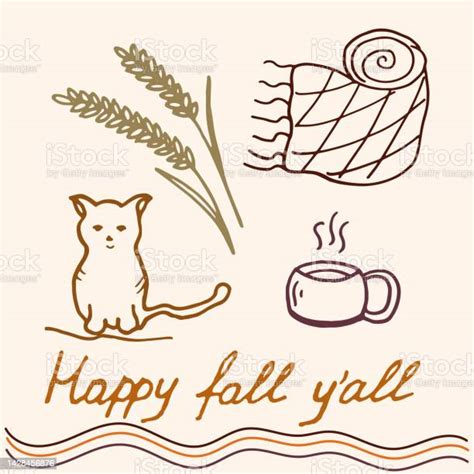 안녕하세요 가을 해피 가을 Yall 세트 낙서 벡터 이미지 해피 호박 향신료 시즌 10월에 대한 스톡 벡터 아트 및 기타 이미지 10월 11월 가을 Istock
